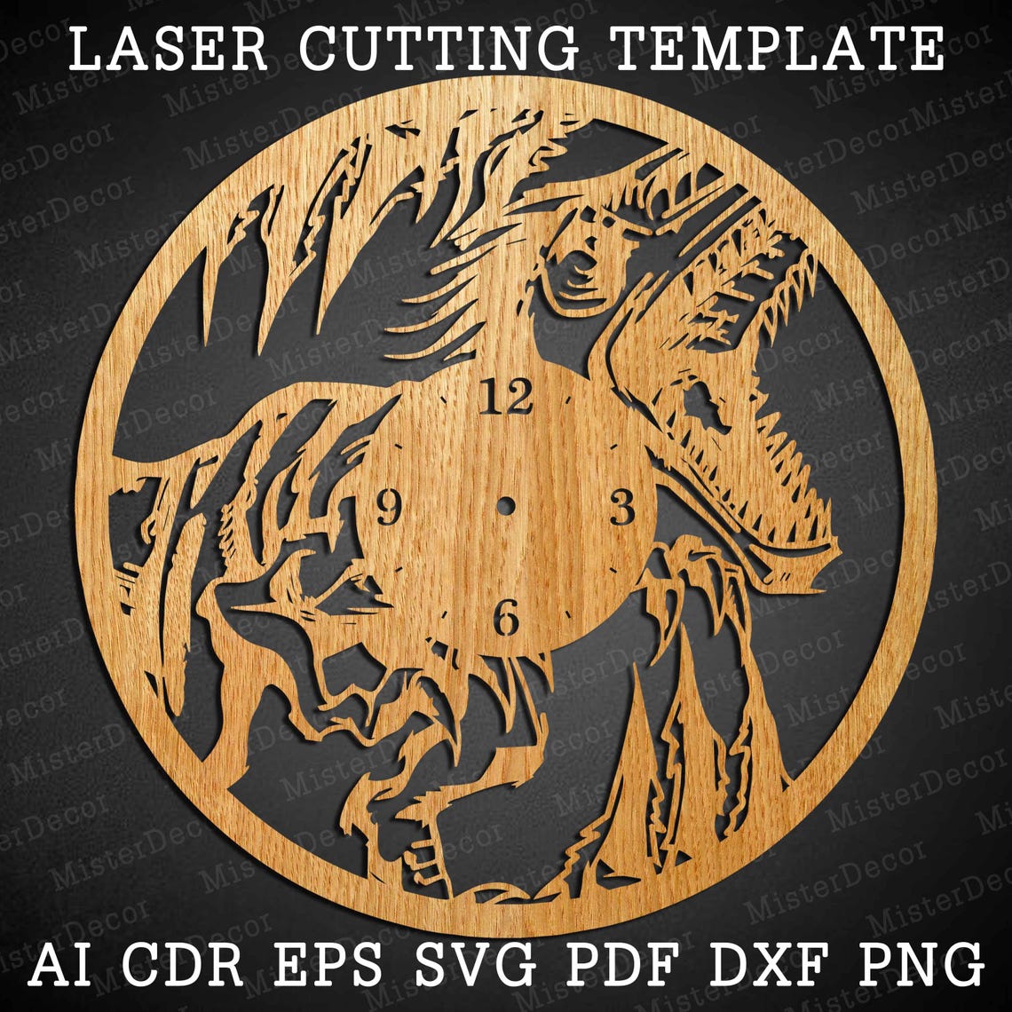 Dinosaurs Clock Laser Cut Files SVG File. Vector File Ai Cdr Dxf ...