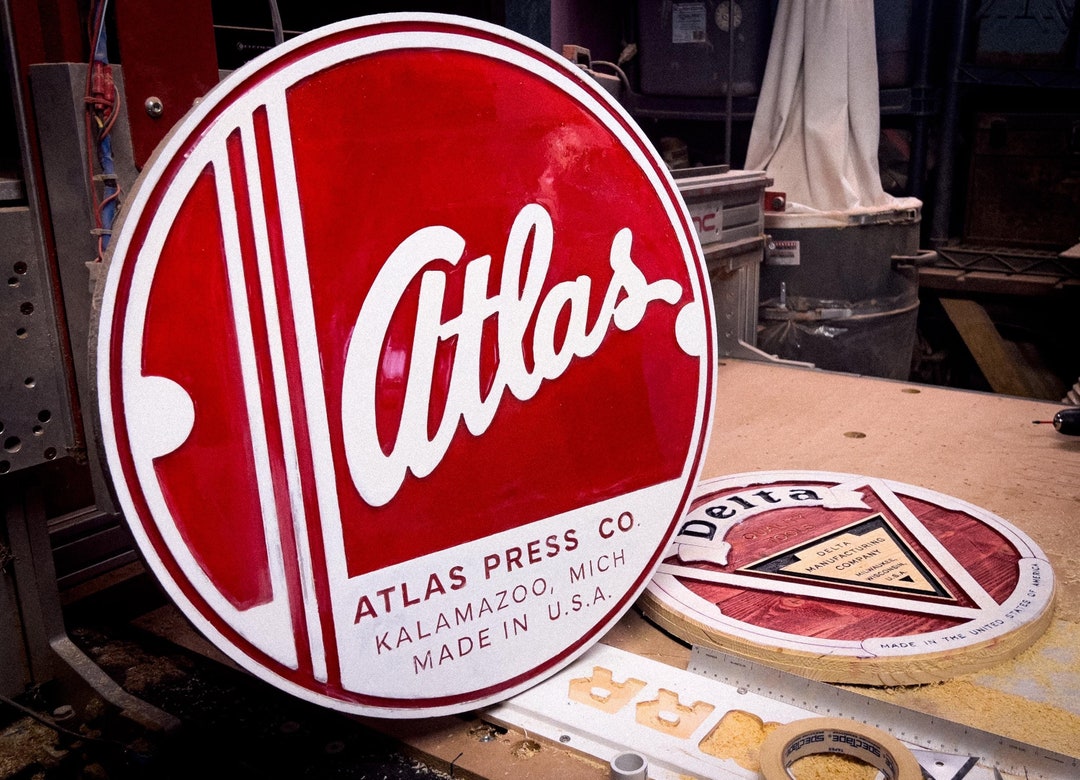 Atlas Press Co. — Atlas Emblem (carved + Resin Shop Sign) — Vintage ...