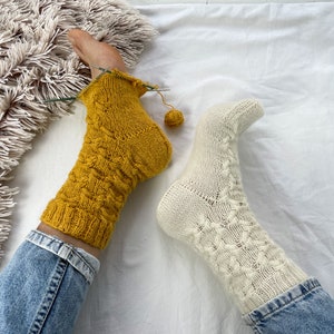 Knit Sock Pattern, Cable Socks, Minimalist Socks, Wool Socks, Knitting ...