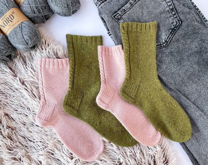 Sustainable Mint Green Cable Knit Socks / Dyed With Plants / Small Size ...
