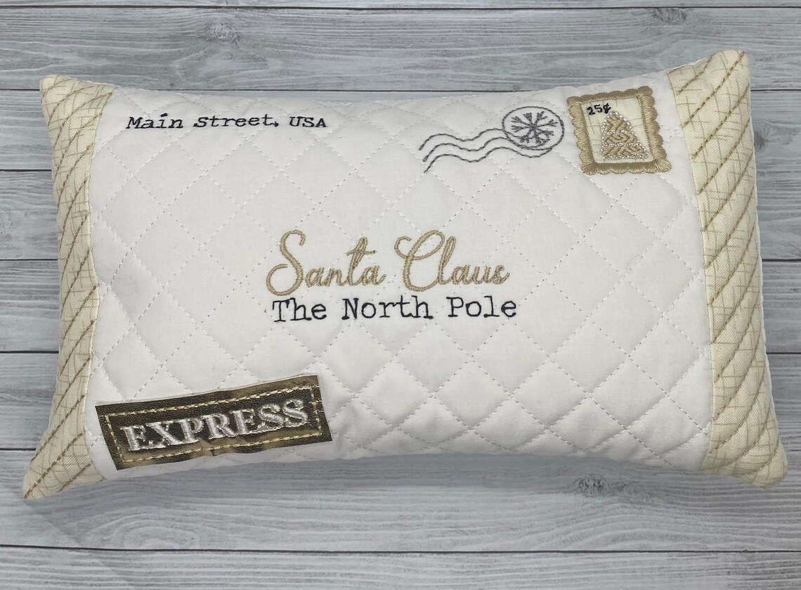 Embroidered Santa Postcard Bench Buddy Pillows - Etsy