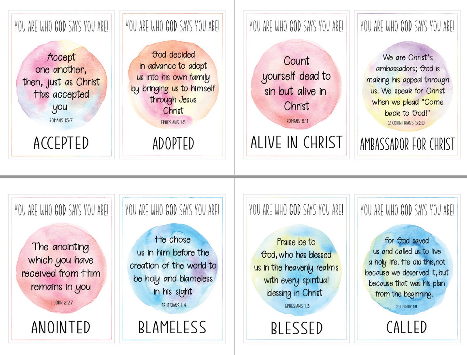 50 Printable Christian Affirmation / Scripture Cards Identity in Christ ...