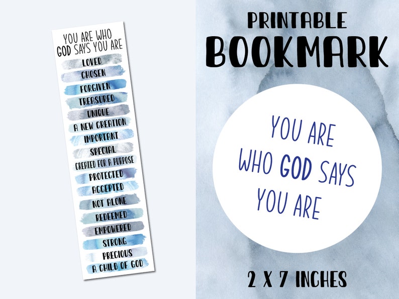 Simple Identity in Christ Blue Grey Bookmark Printable You - Etsy