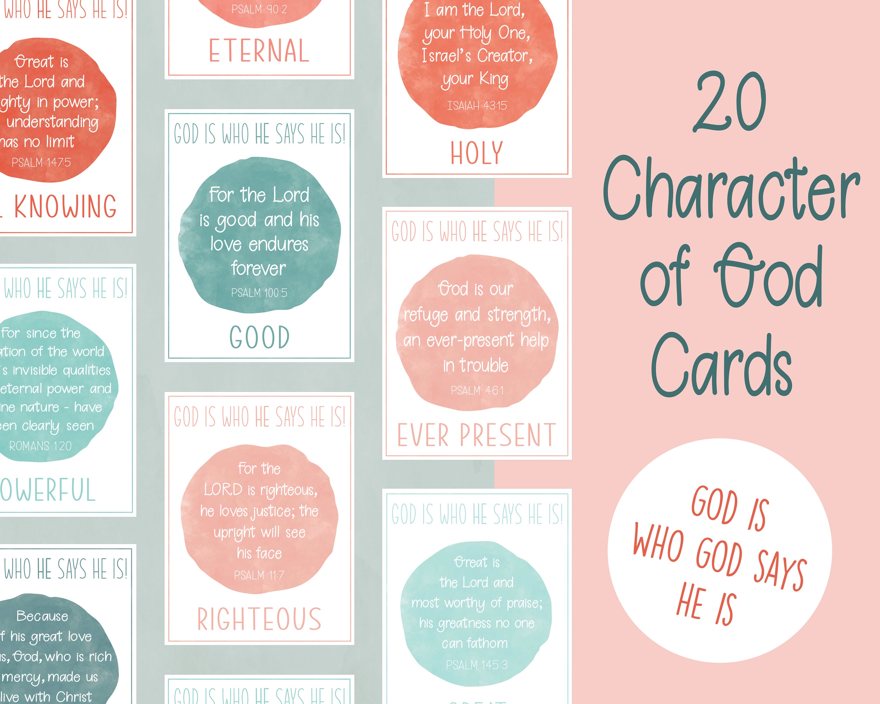 Attributes of God Scripture Cards | Coral & Teal Bible Verses (digital ...