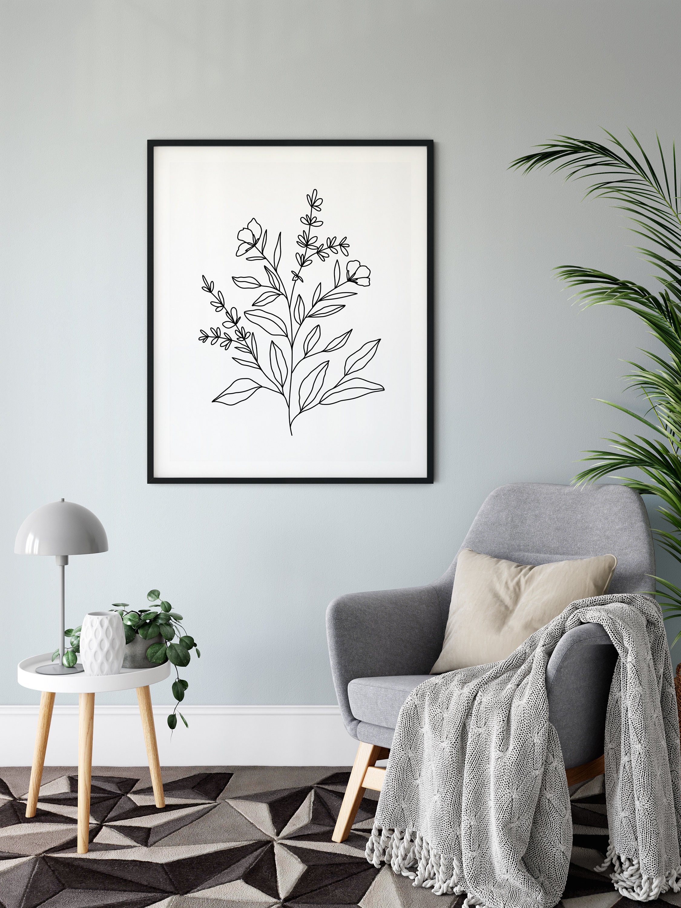 Minimalist Botanical Line Art Simple Floral Line Art Drawing - Etsy