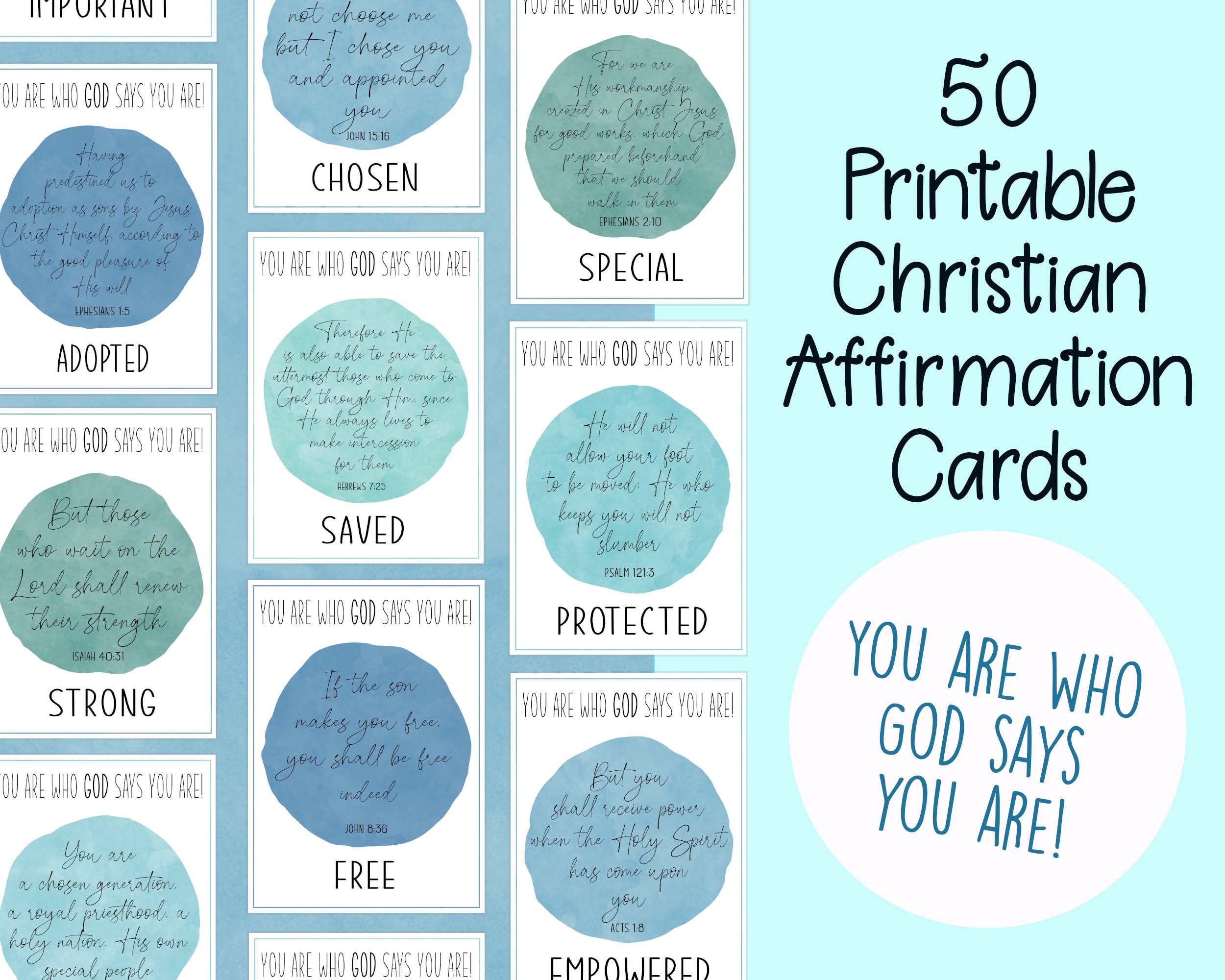 50 Printable Christian Affirmation/ Scripture Cards Identity - Etsy