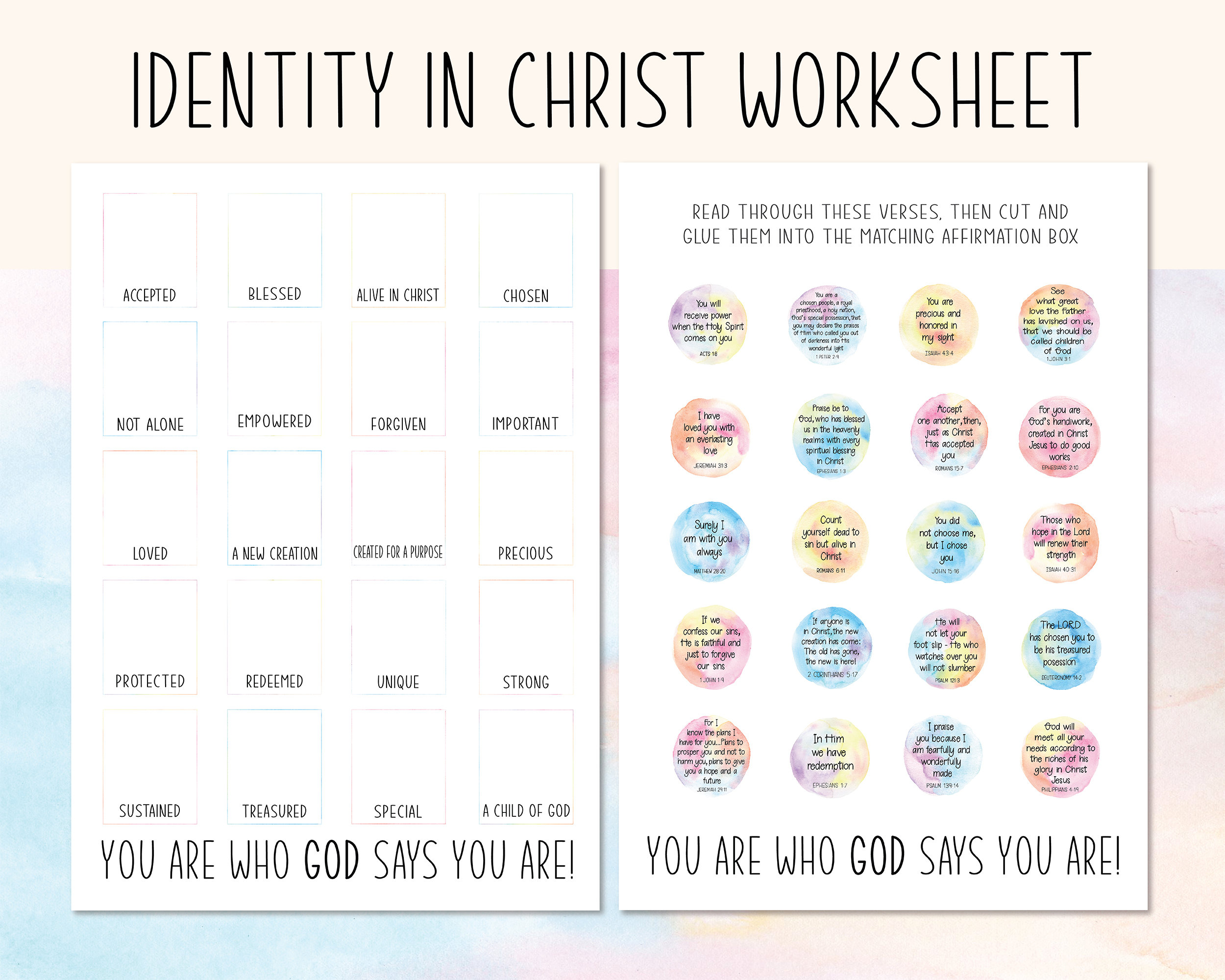 Christian Affirmation Worksheet | Identity in Christ Bible Verses ...