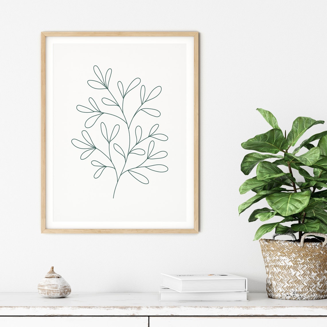 Minimalist Botanical Line Art Simple Round Leaves Drawing - Etsy