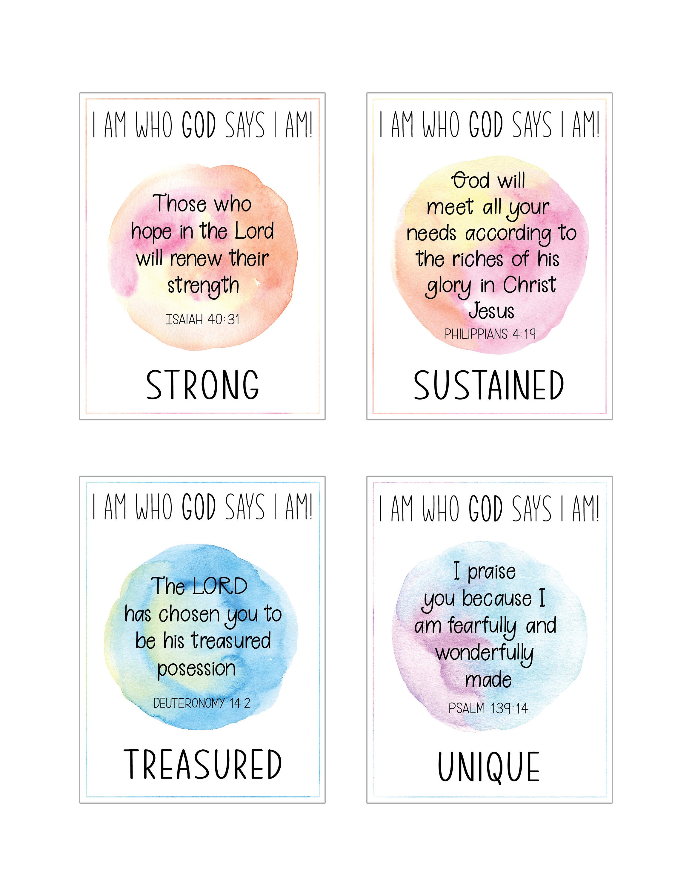 Rainbow Affirmation Cards for Christians | Bible Verse Prints (digital ...