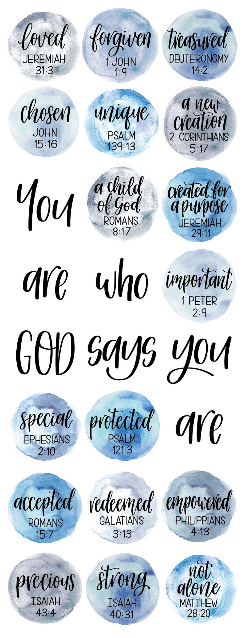 Blue Grey Identity in Christ Printable Bookmark You Are Who - Etsy