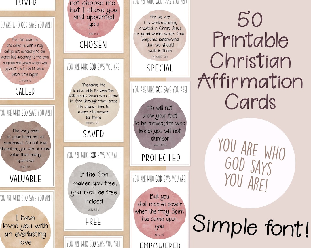 50 Printable Christian Affirmation / Scripture Cards | Identity in ...