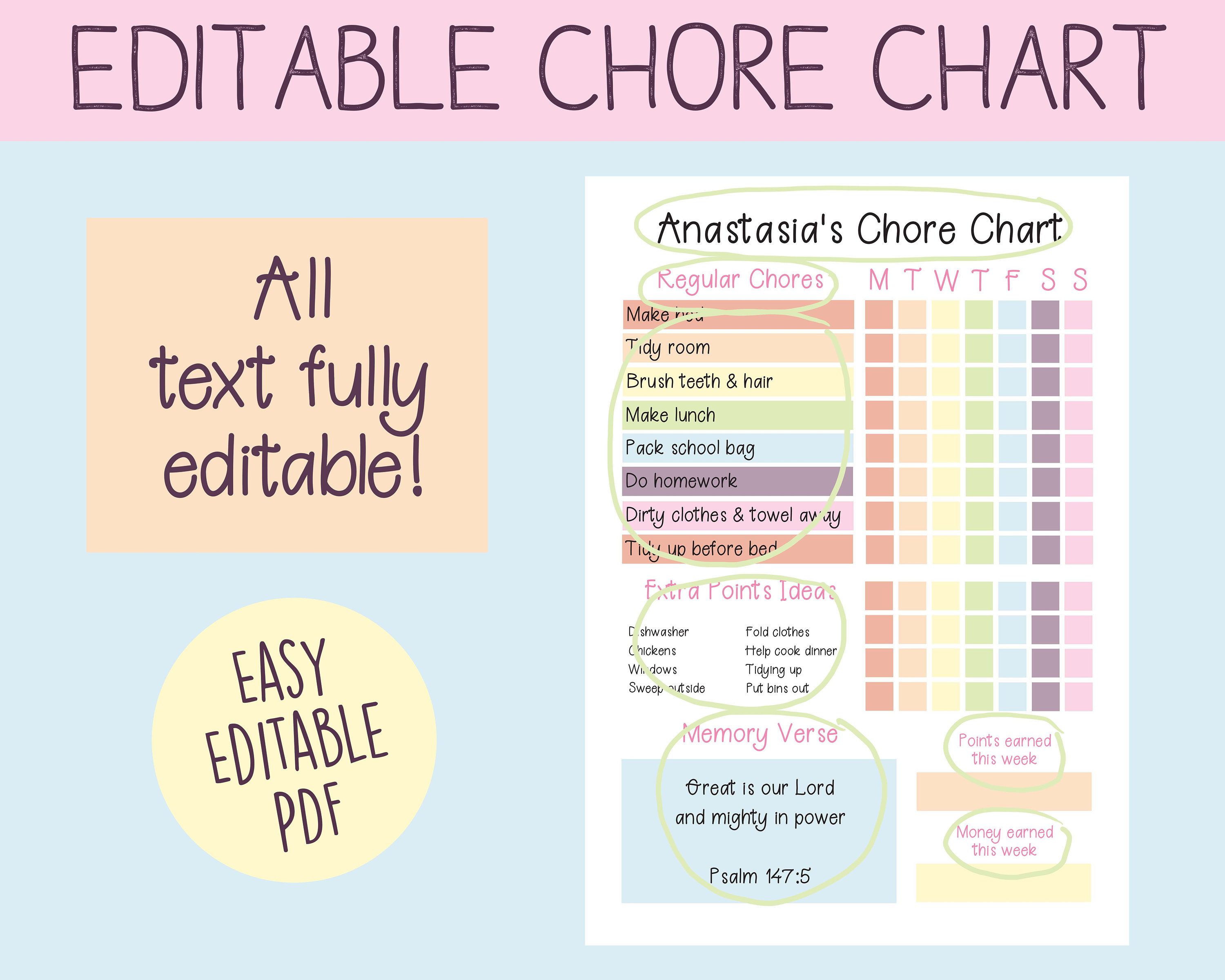 Editable Chore Chart Rainbow Theme Customisable Weekly Job | Etsy Canada