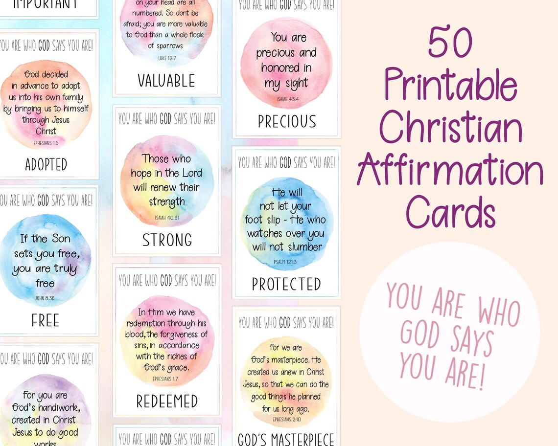 50 Printable Christian Affirmation/ Scripture Cards Identity - Etsy