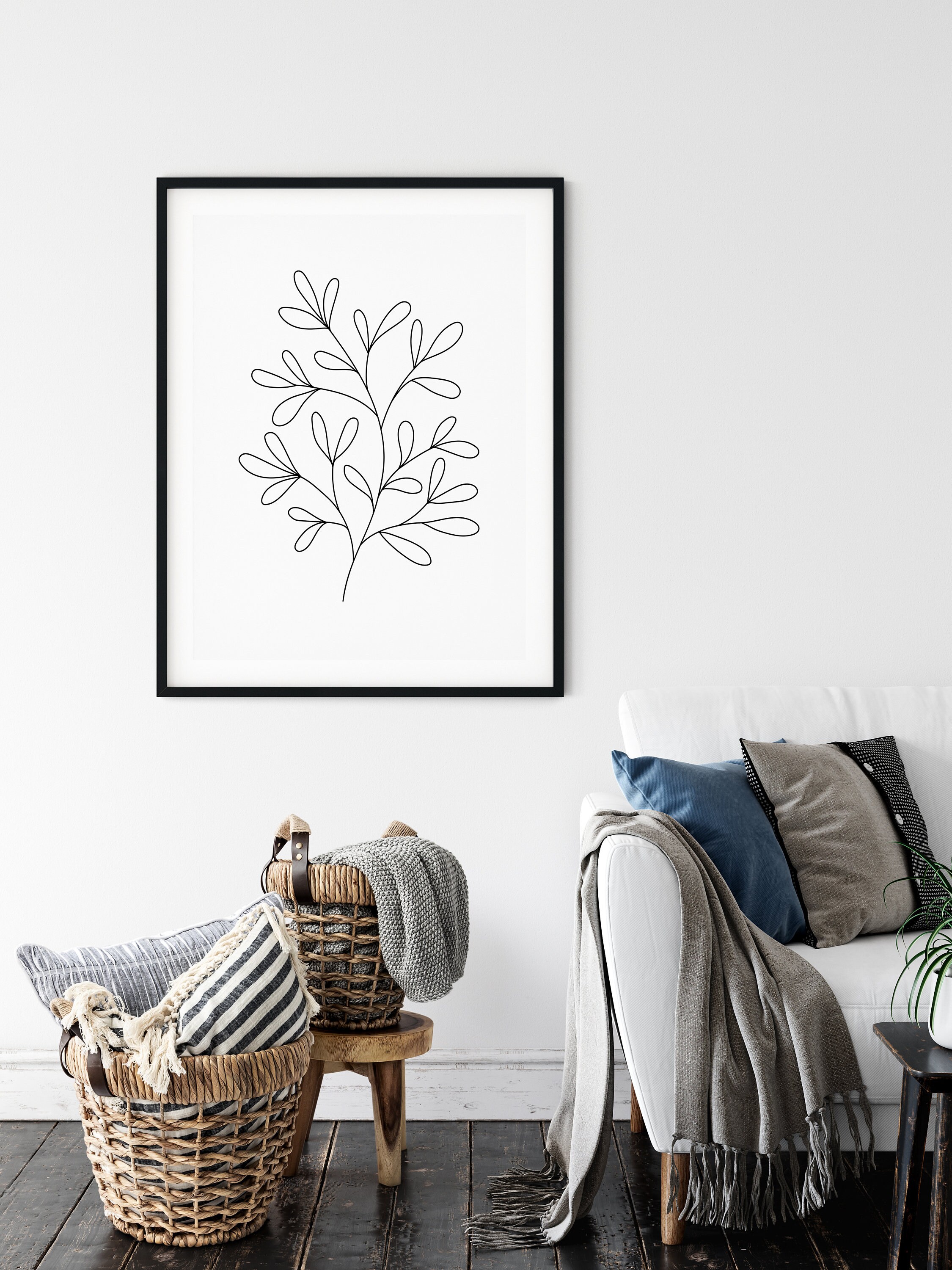 Minimalist Botanical Line Art Simple Round Leaves Drawing - Etsy