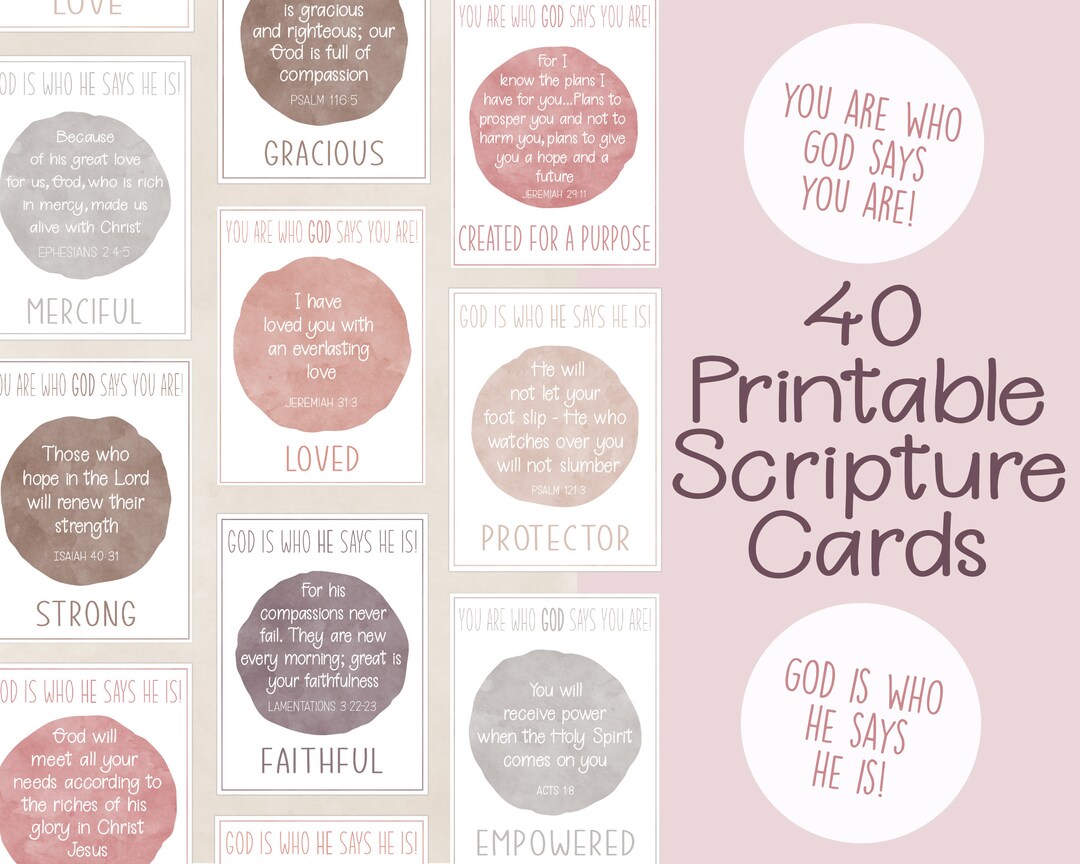 Bundle 40 Scripture Cards: God is Who He Says He is and You Are Who God ...