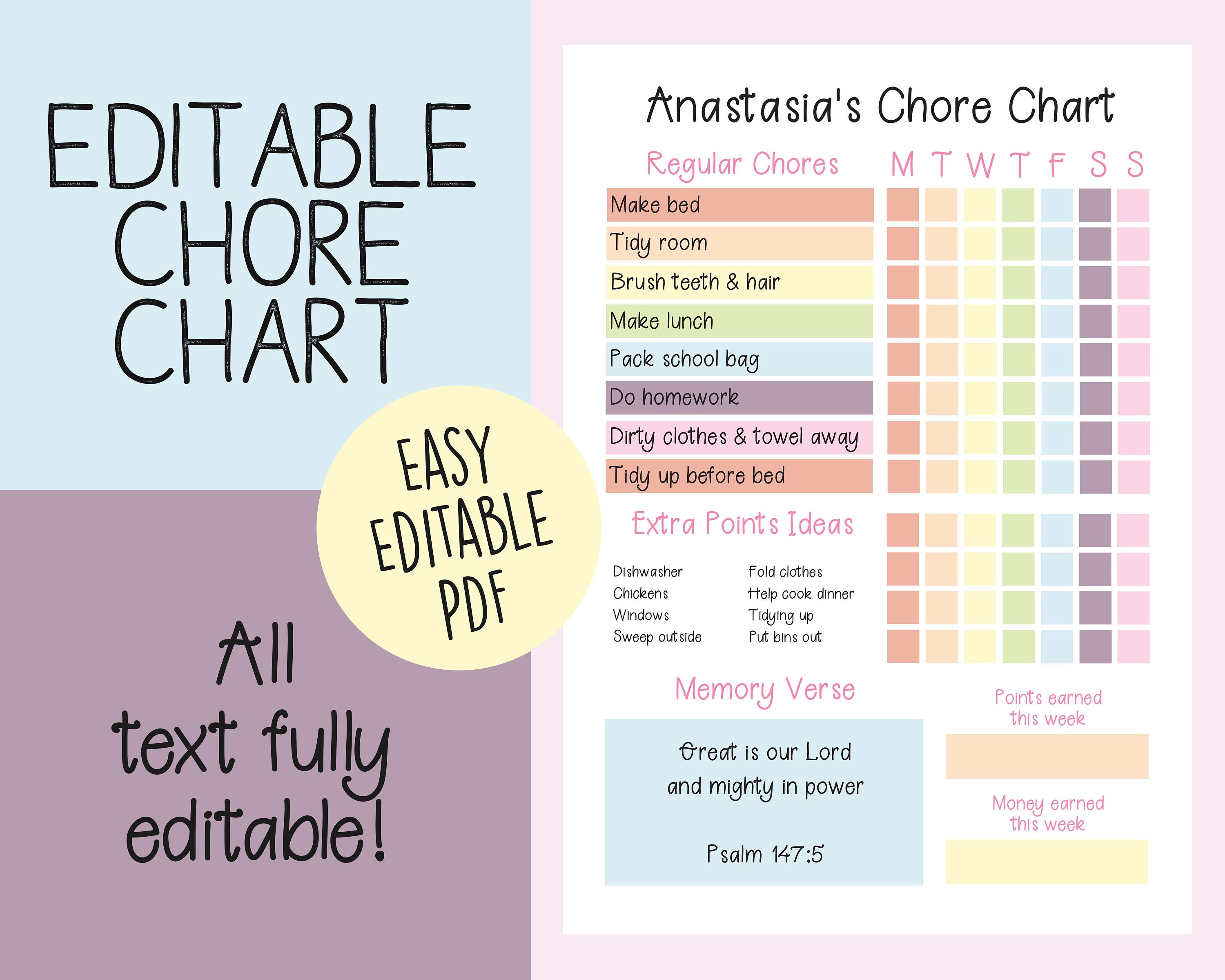 Editable Chore Chart Rainbow Theme Customisable Weekly Job | Etsy Canada