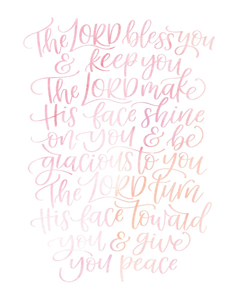 The Blessing hand lettered art printable download Numbers | Etsy