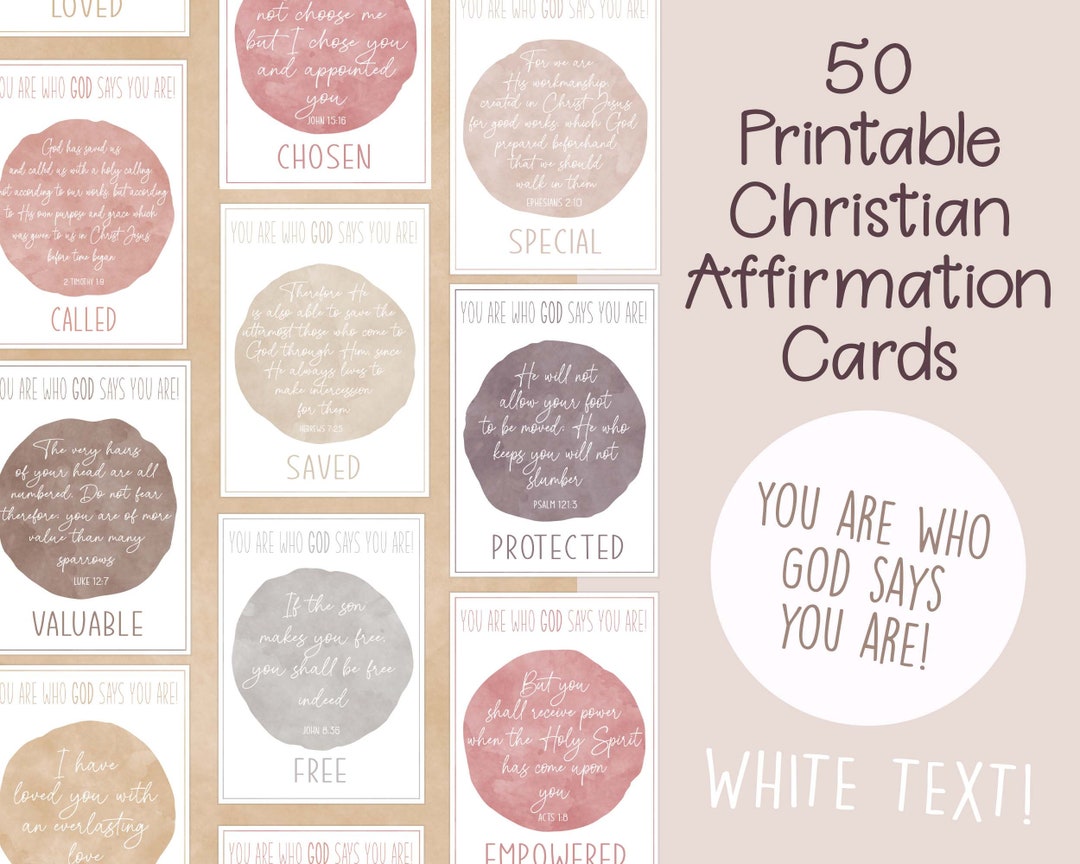 50 Printable Christian Affirmation / Scripture Cards | Identity in ...
