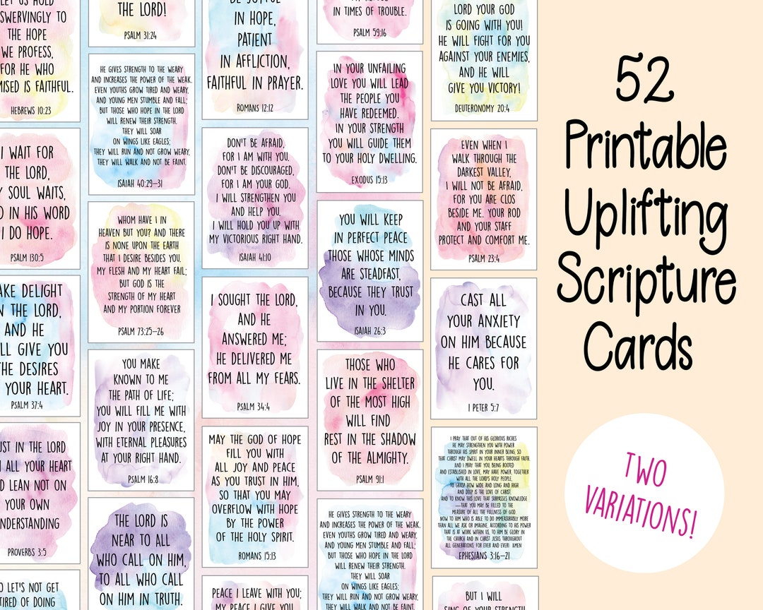 52 Uplifting Scripture Cards - Printable Bible Verse Cards for Anxiety ...