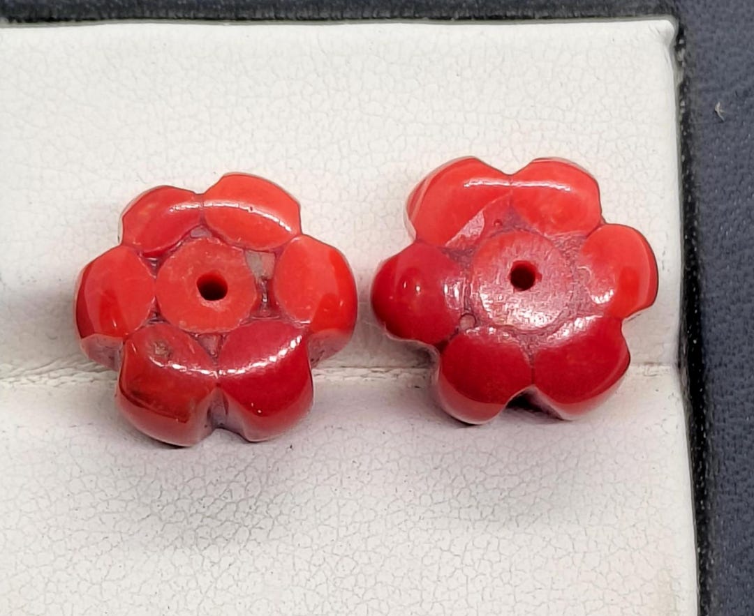 Oxblood Red Coral Carved Beads: Vintage Melon Shape Briolette Pair - Etsy