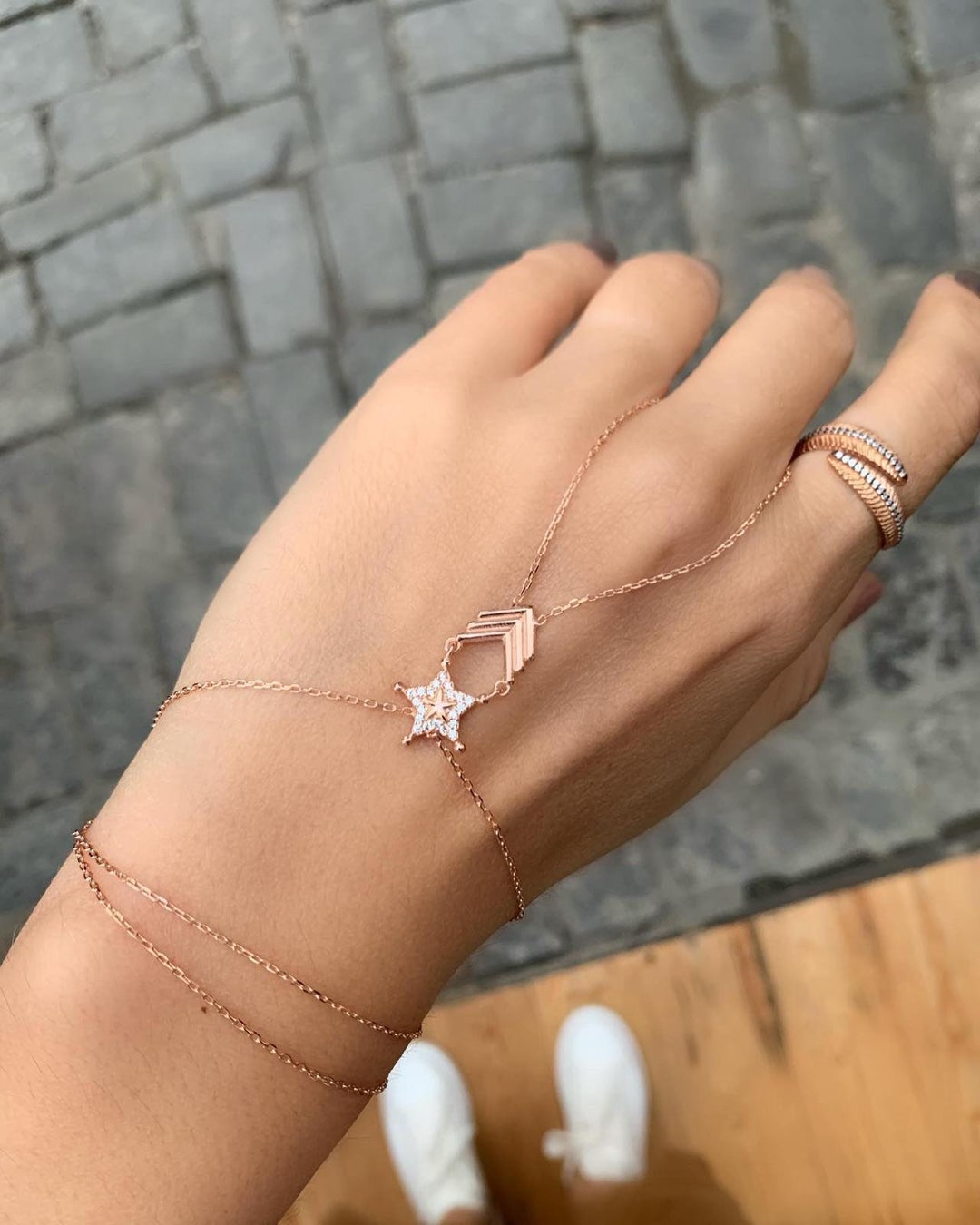 Badge Star Hand Chain - Etsy