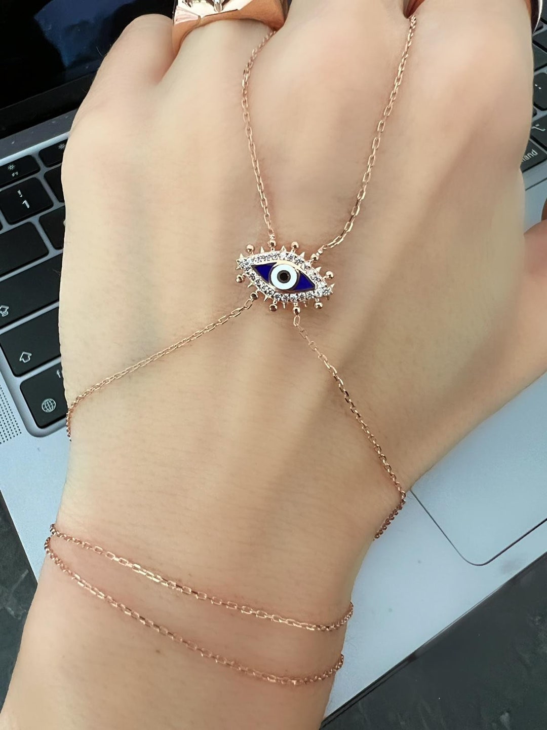 Enamel Evil Eye Hand Chain - Etsy