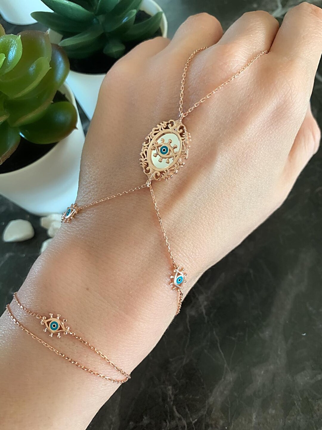 Mirrored Evil Eye Hand Chain - Etsy