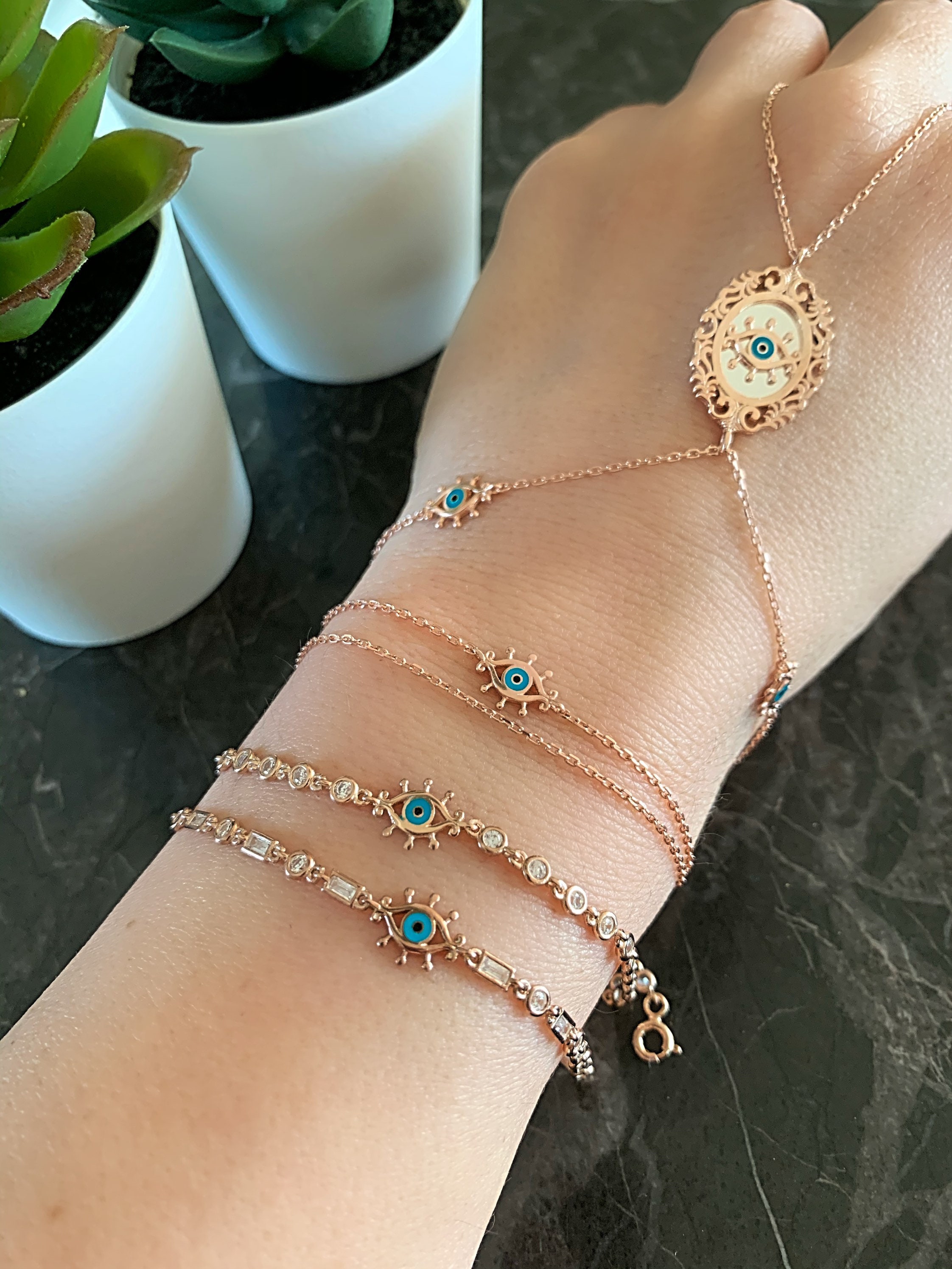 Mirrored Evil Eye Hand Chain - Etsy