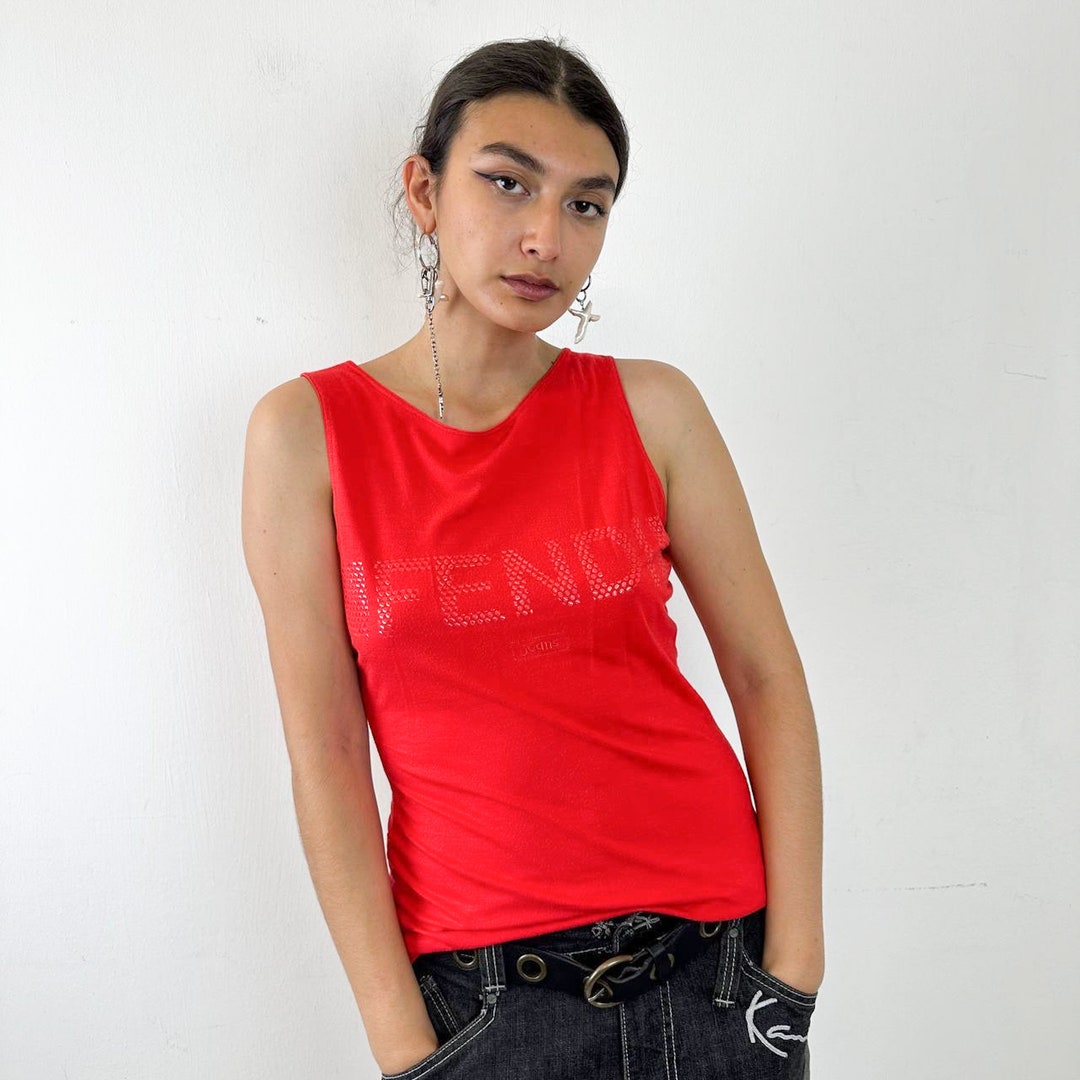 Vintage 90s FENDI Logo Red Tank Top - Etsy