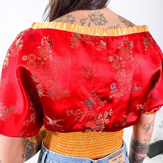Vintage 90s chinese boat satin red crop top - Gem
