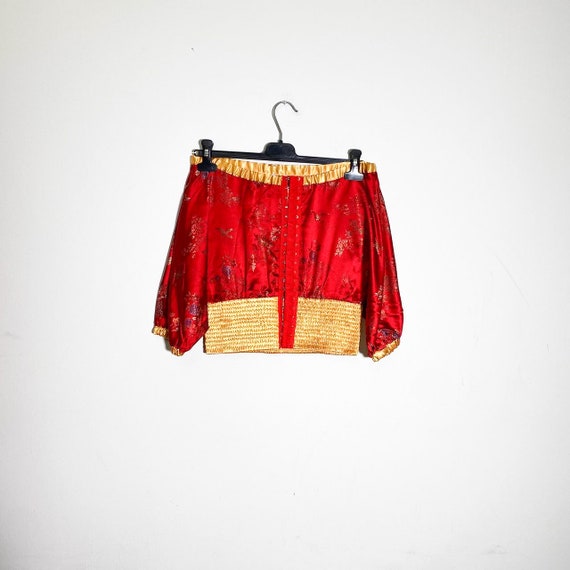 Vintage 90s chinese boat satin red crop top - Gem