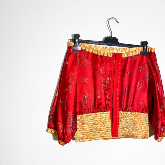 Vintage 90s chinese boat satin red crop top - Gem