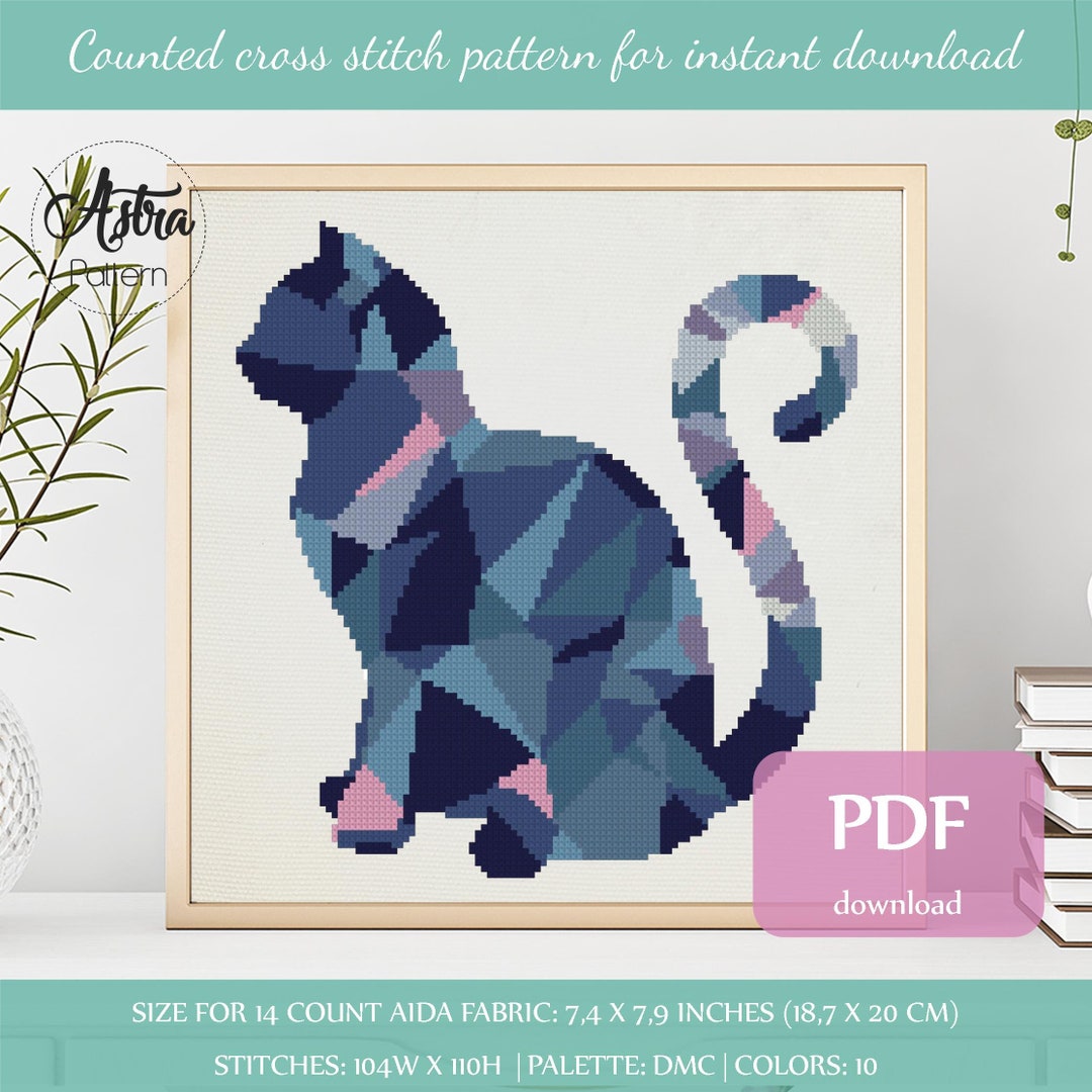 Geometric Cat Cross Stitch Pattern Digital Format - PDF, Modern Cross ...