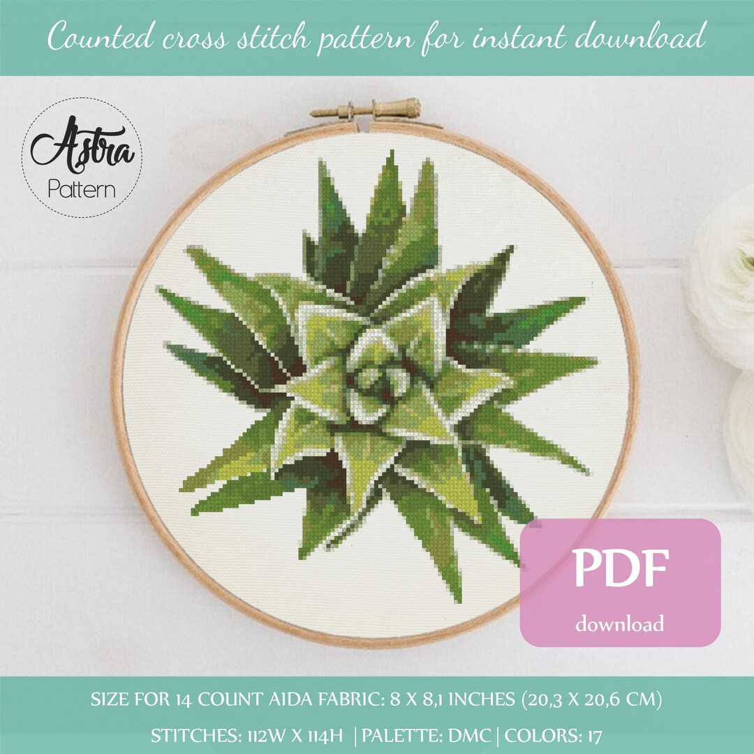Succulent Cross Stitch Pattern Digital Format - PDF, Plant Cross Stitch ...
