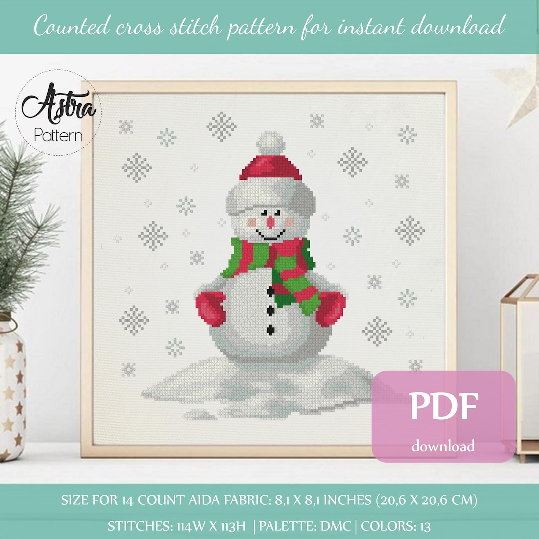 Snowman Cross Stitch Pattern PDF, Winter Cross Stitch Pattern, Holiday ...