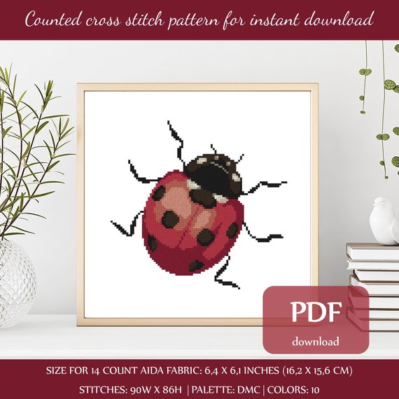 Ladybug Cross Stitch Pattern PDF Insect Cross Stitch Pattern | Etsy