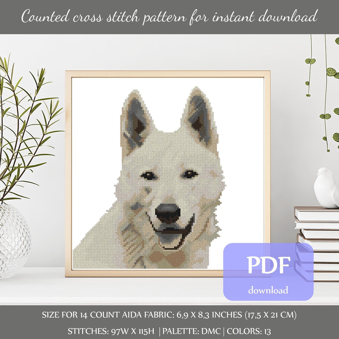 White German Shepherd Cross Stitch Pattern Digital Format | Etsy