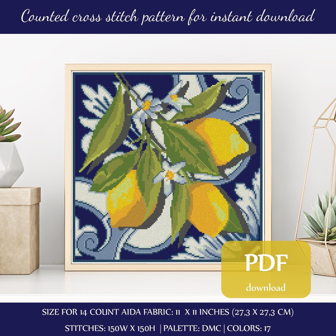 Lemon Cross Stitch Pattern Digital Format PDF Kitchen Cross | Etsy