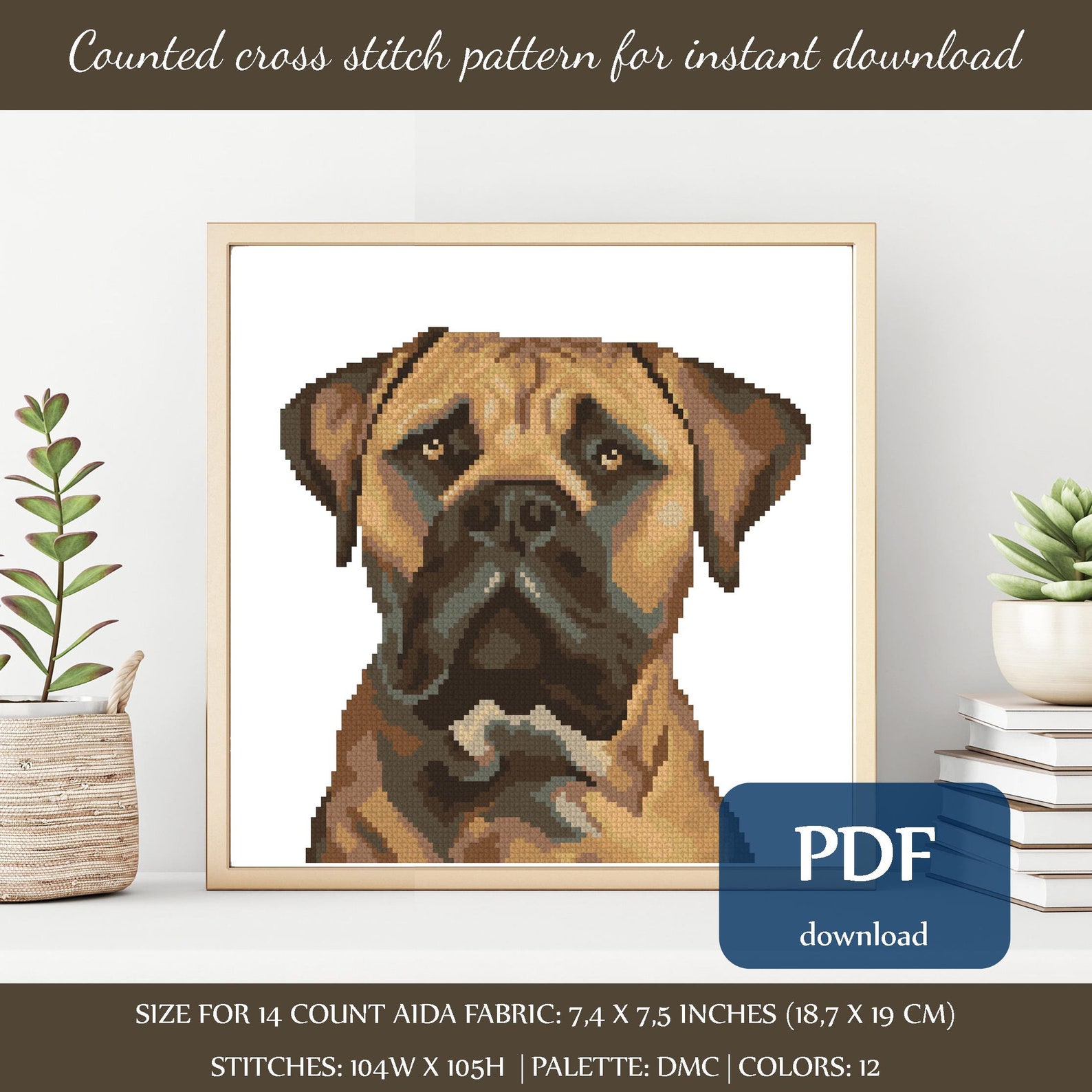 Bullmastiff Cross Stitch Pattern Digital Format PDF Dog | Etsy