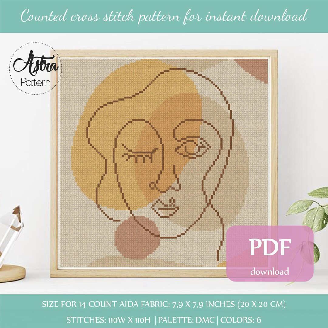 Face Shape Cross Stitch Pattern Digital Format PDF, Boho Cross Stitch ...