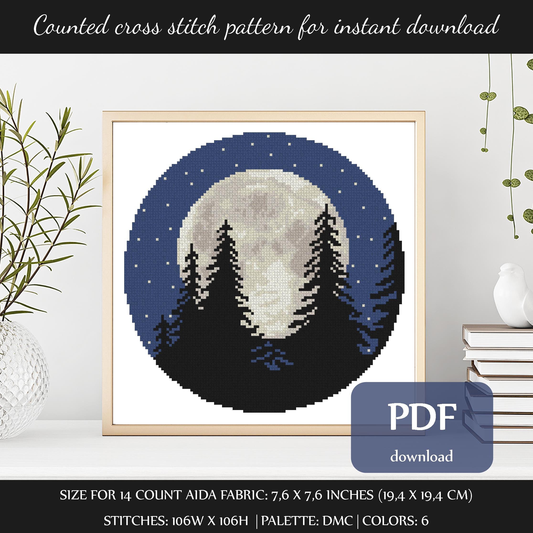 Full Moon Cross Stitch Pattern PDF Forest Cross Stitch - Etsy