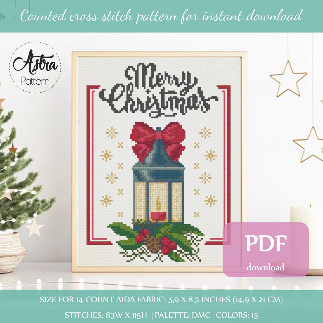 Christmas Lantern Cross Stitch Pattern PDF, Candle Flame Cross Stitch Pattern, Holiday Cross ...