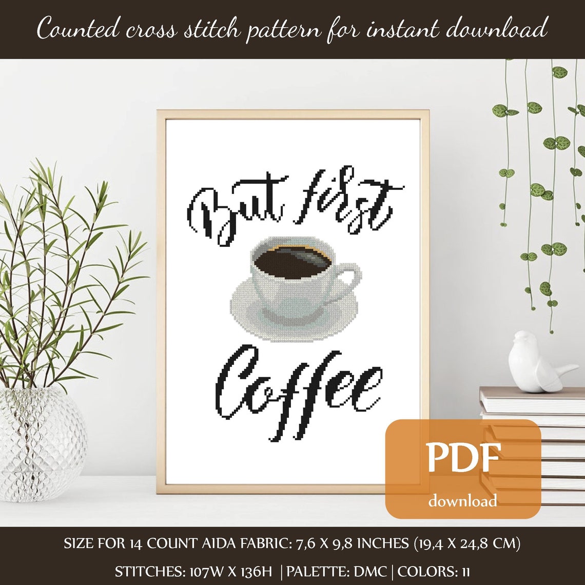 But First Coffee Cross Stitch Pattern Digital Format PDF | Etsy