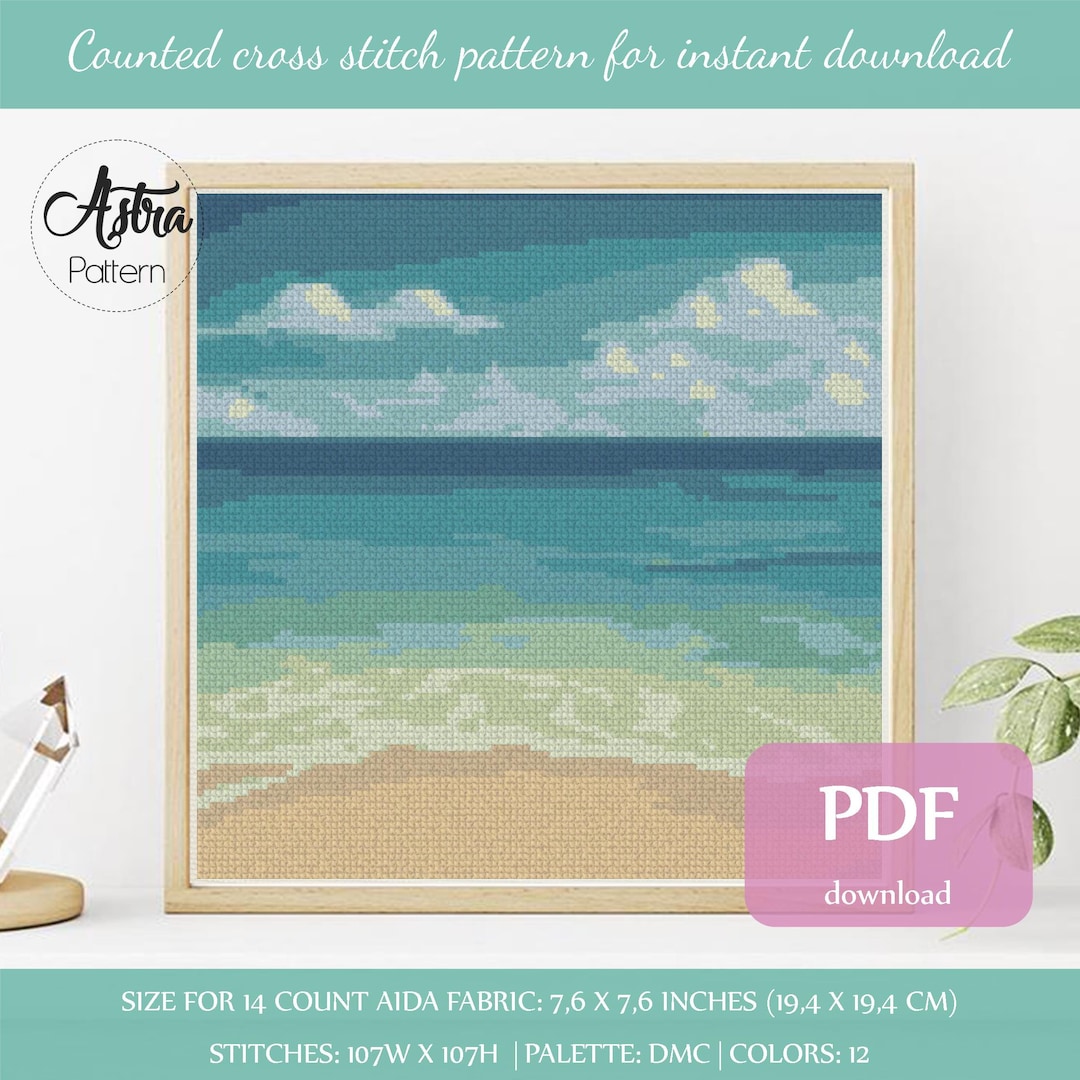 Beach Cross Stitch Pattern PDF, Coast Cross Stitch Pattern, Waves Cross ...
