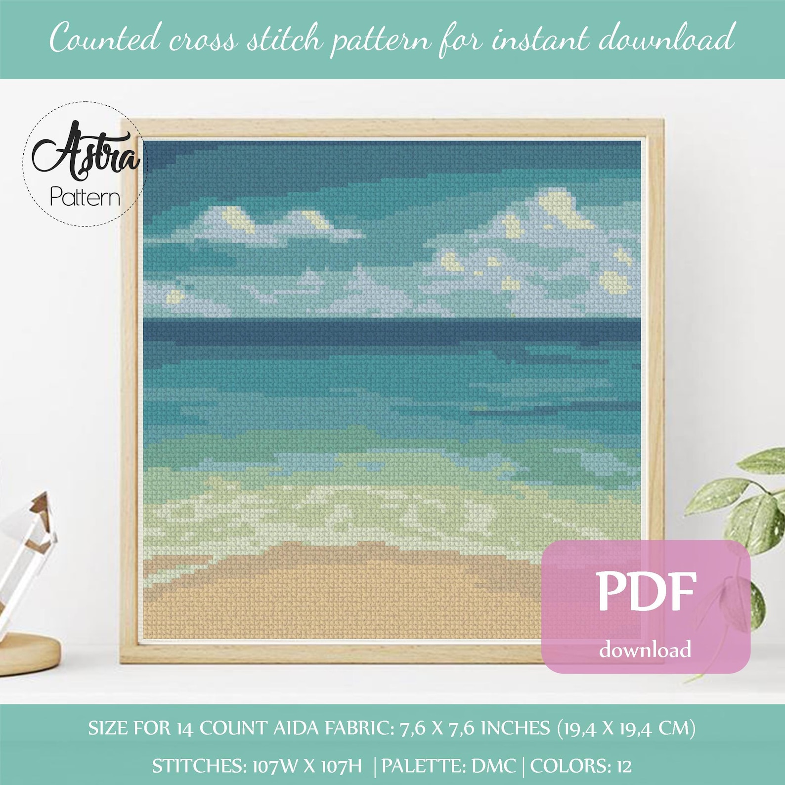 Beach Cross Stitch Pattern PDF, Coast Cross Stitch Pattern, Waves Cross ...