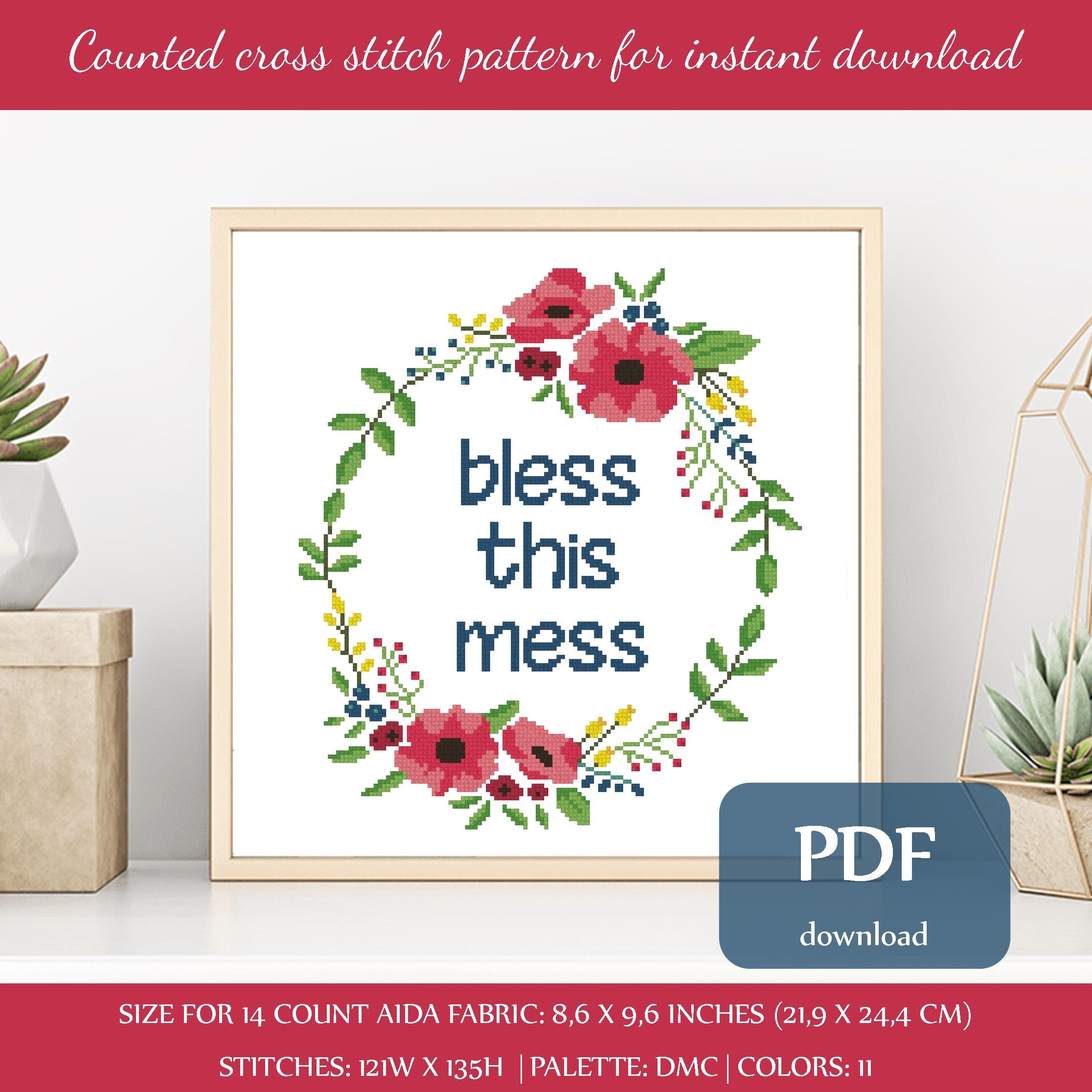 Bless This Mess Cross Stitch Pattern Digital Format PDF | Etsy