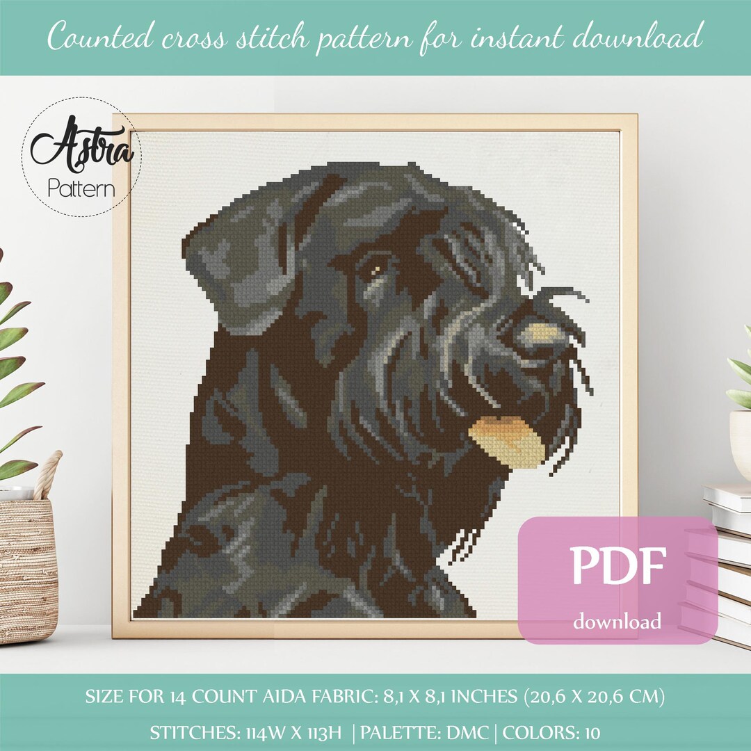 Schnauzer Cross Stitch Pattern Digital Format - PDF, Schnauzer Portrait ...