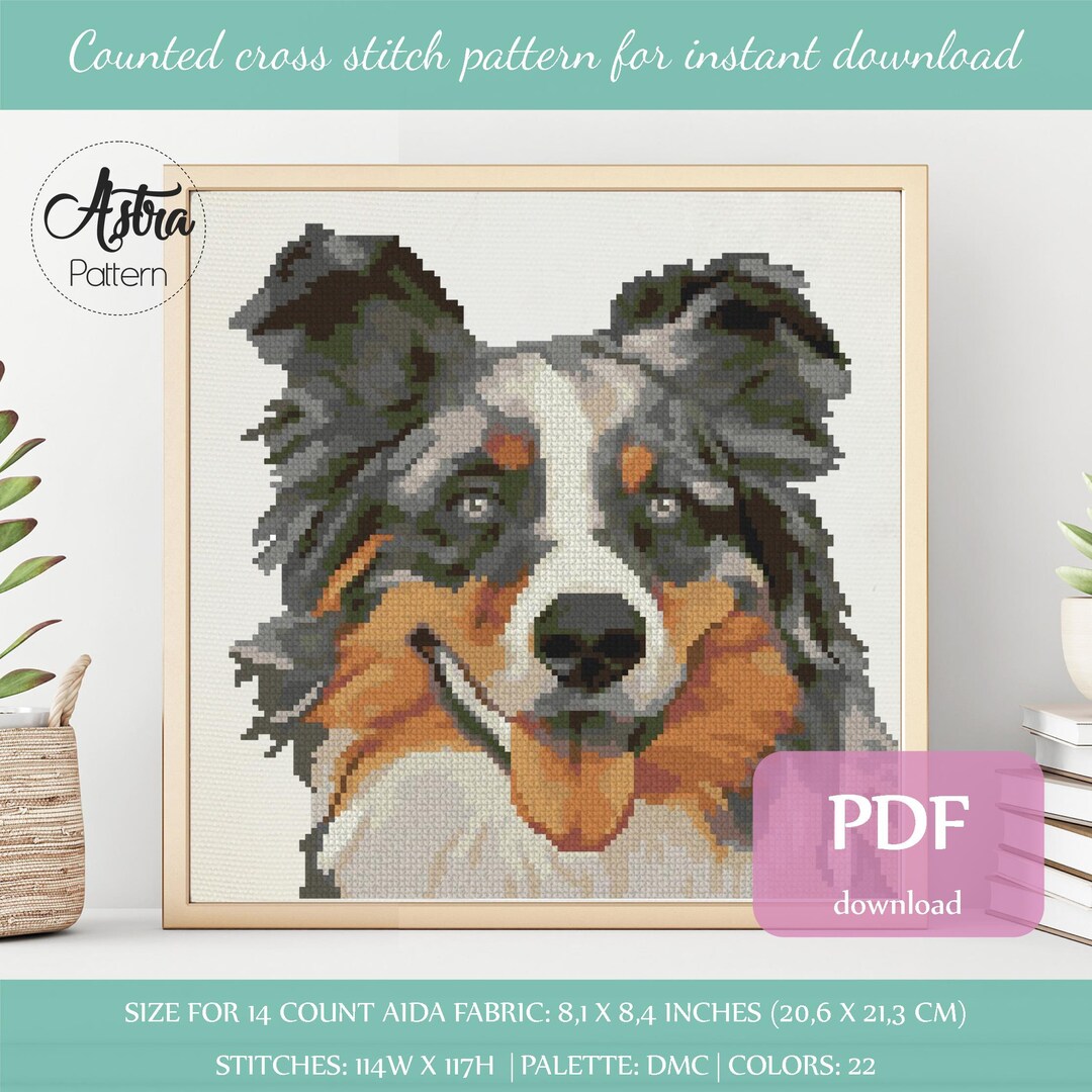Australian Shepherd Cross Stitch Pattern Digital Format - PDF, Dog ...
