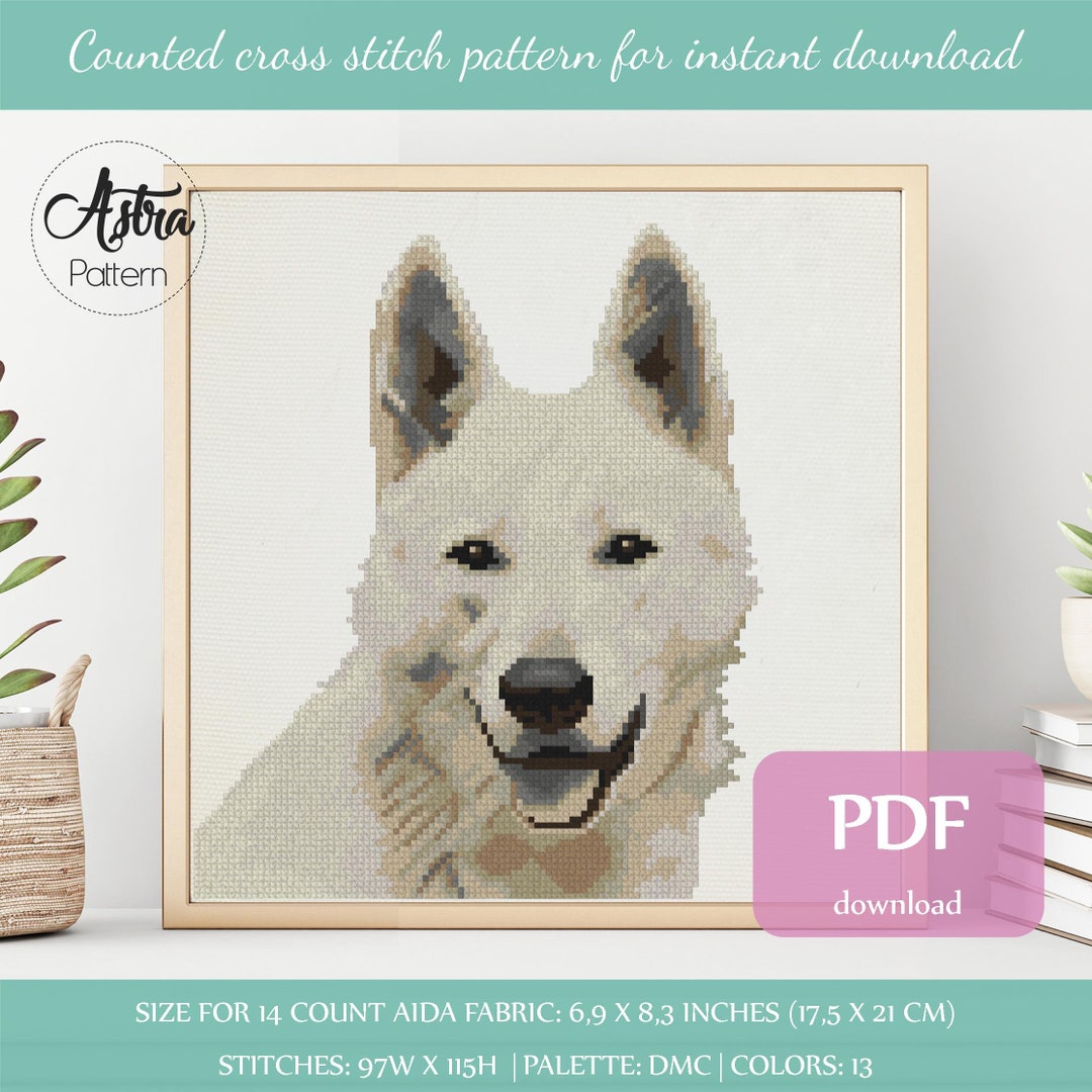 White German Shepherd Cross Stitch Pattern Digital Format - PDF, Swiss ...