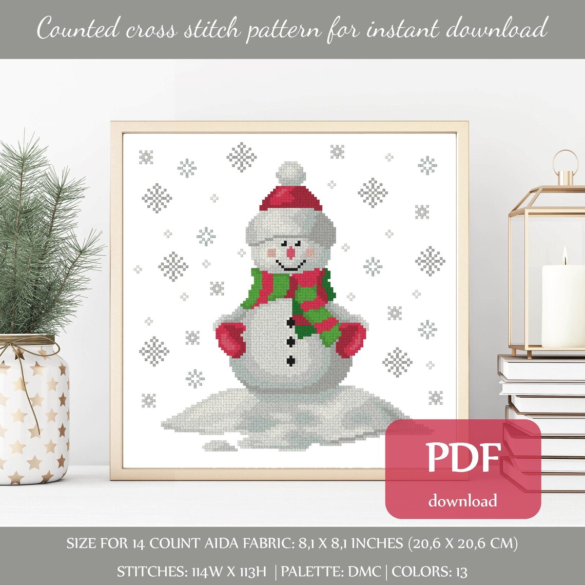 Snowman Cross Stitch Pattern PDF Winter Cross Stitch Pattern | Etsy
